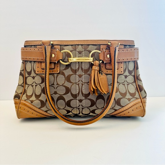 Coach | Bags | Coach Hampton Signature Canvas Leather Trim Purse | Poshmark